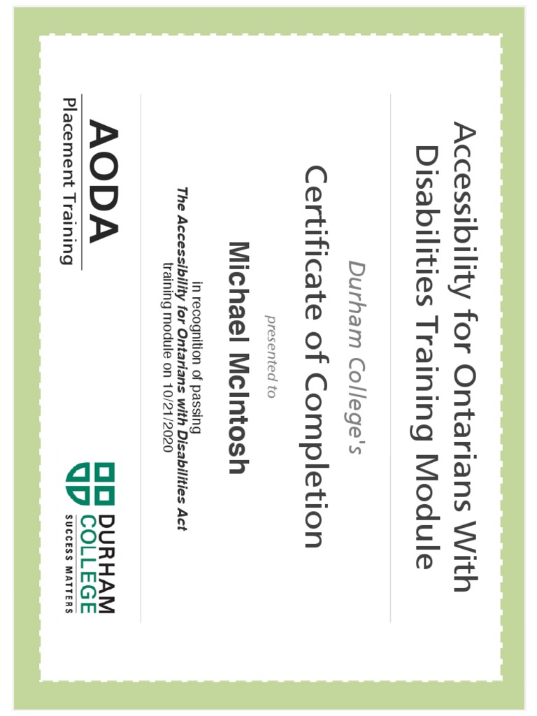 Aoda Certificate | PDF