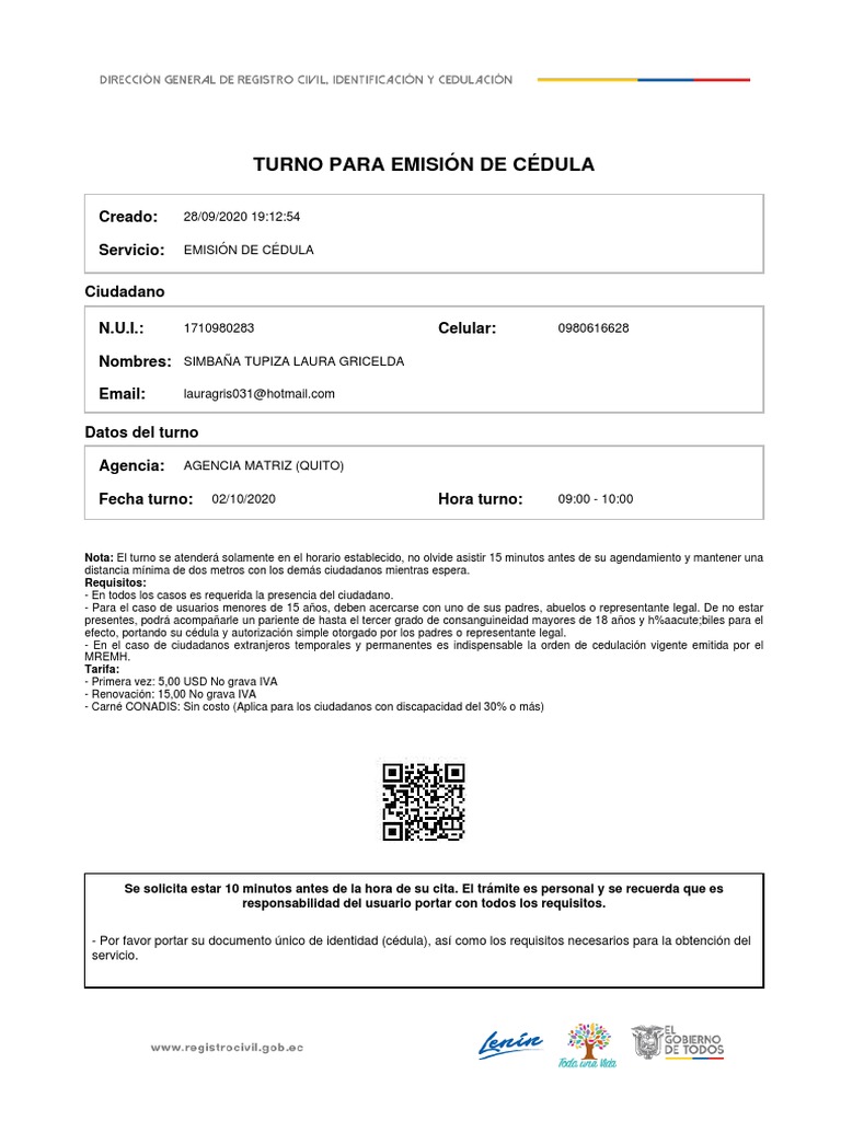 Turno para Cédula en Quito | PDF | Ciencias sociales | Derecho