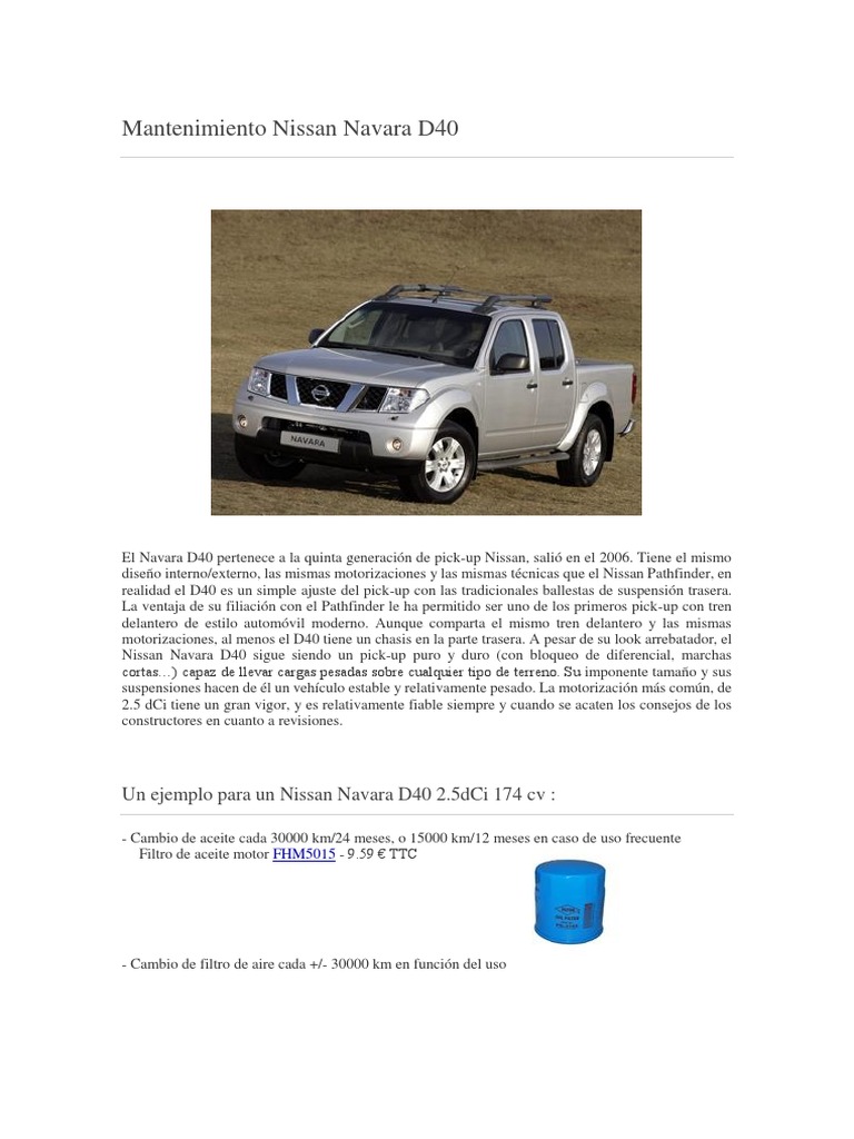 Mantenimiento Nissan Navara D40 | PDF | Vehículos | Vehículo de motor