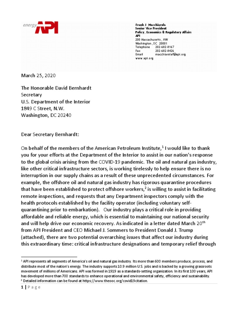 API Letter Interior | PDF | Regulatory Compliance | Government