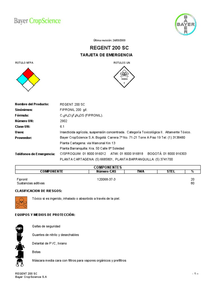 Regent 200 SC | Descargar gratis PDF | Toxicidad | Agua