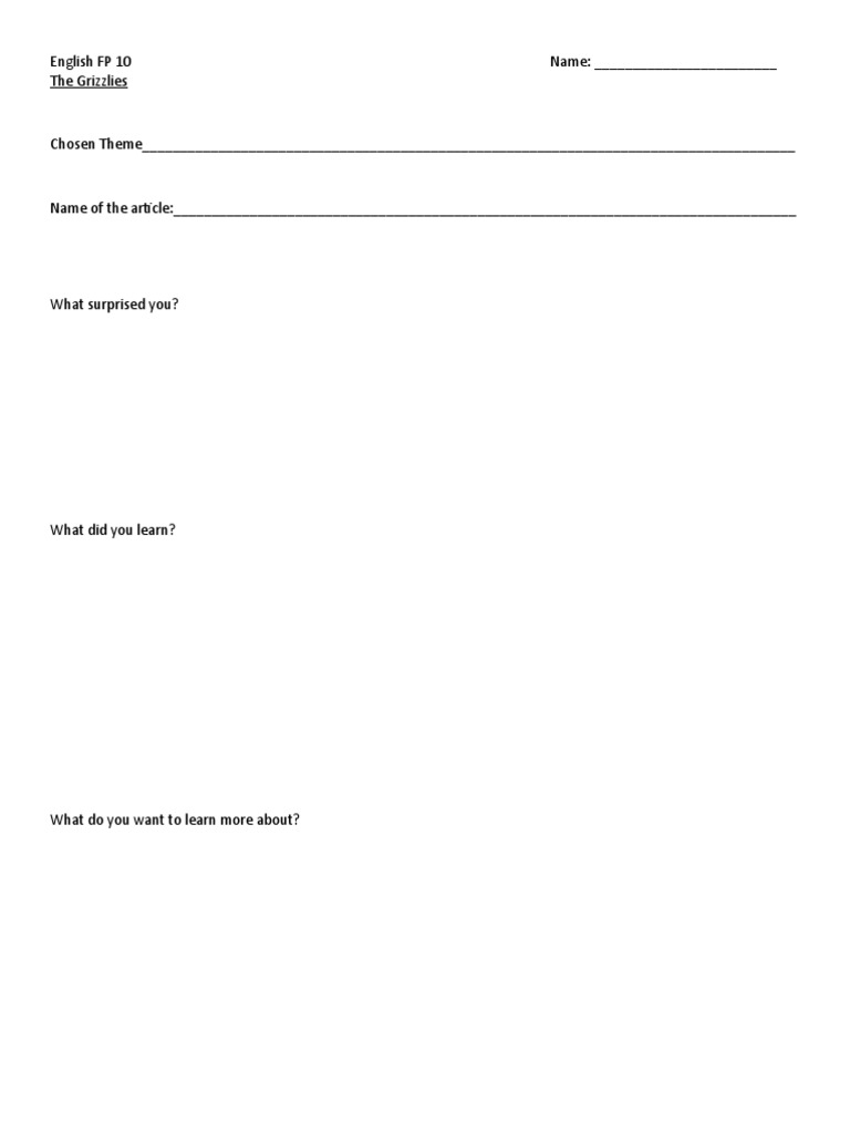 Grizzlies Theme Exploration Worksheet | PDF