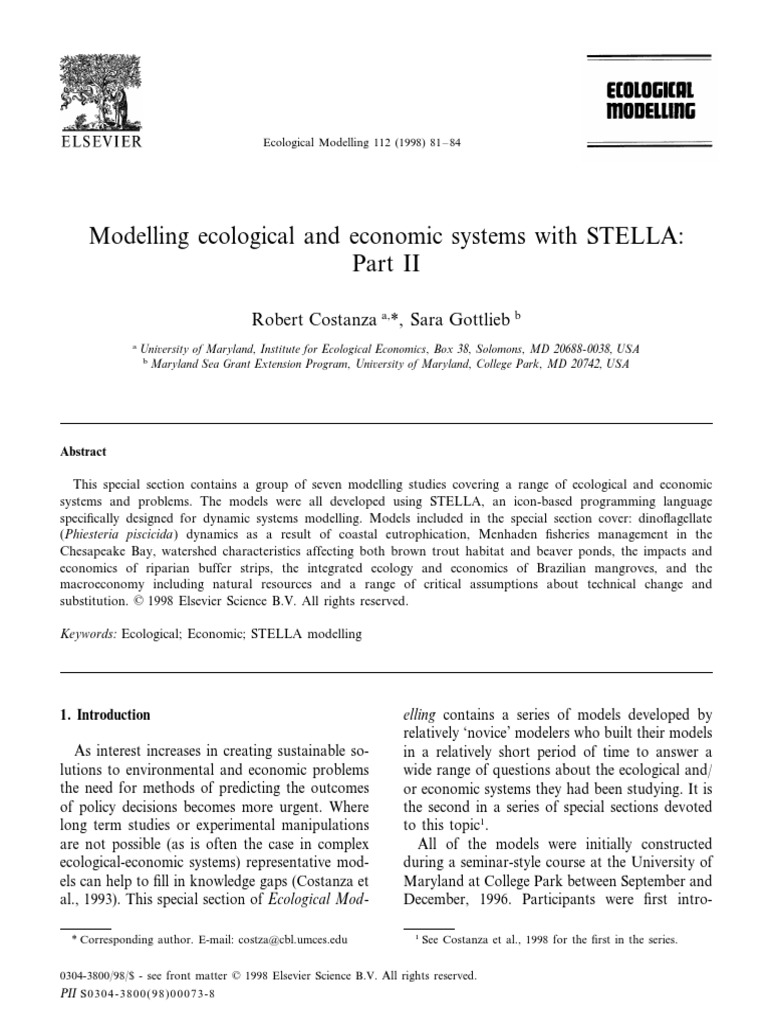 Modelling Ecological and Economic Systems With STELLA:: Robert Costanza ...