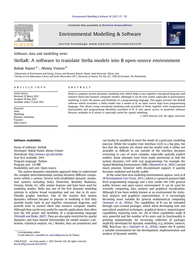 Environmental Modelling & Software: Babak Naimi, Alexey Voinov ...