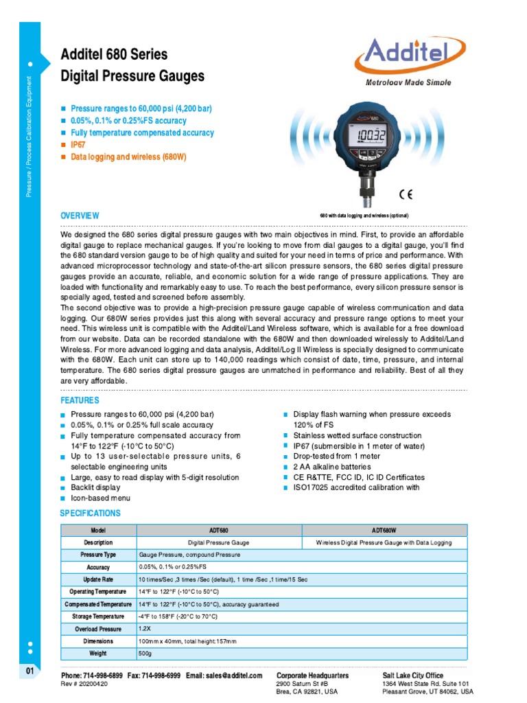 Additel 680 Datasheet PDF | PDF
