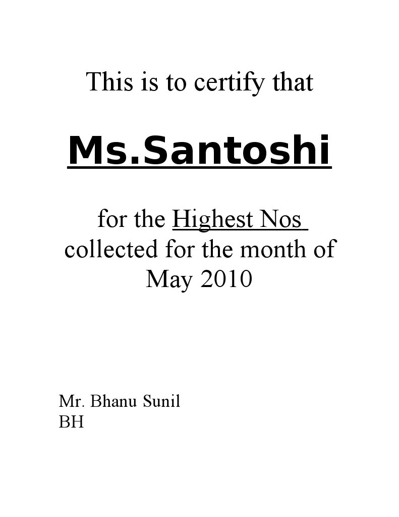 This Is To Certify That: Ms - Santoshi | PDF