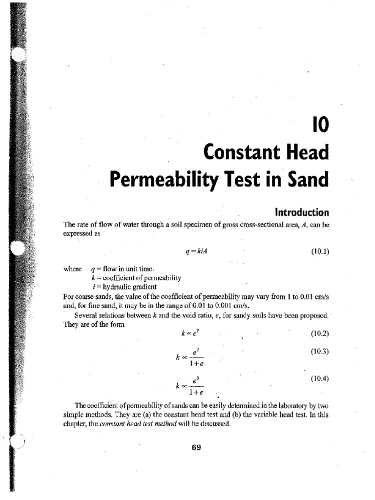 Constant Head Permeability Test | PDF