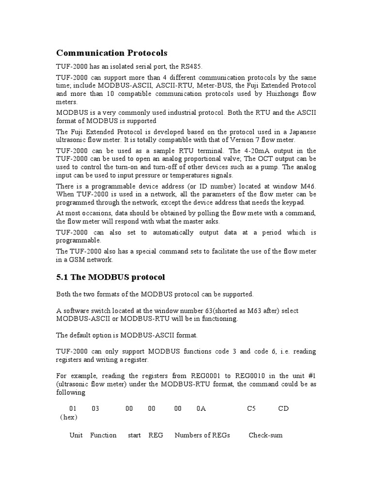 TUF-2000 Series Communication Protocols PDF | PDF | Binary Coded Decimal | Barrel (Unit)