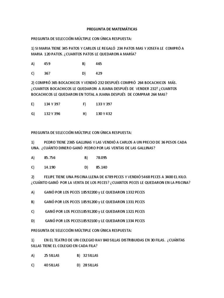 Pregunta de Matemáticas | PDF | Estilo de vida