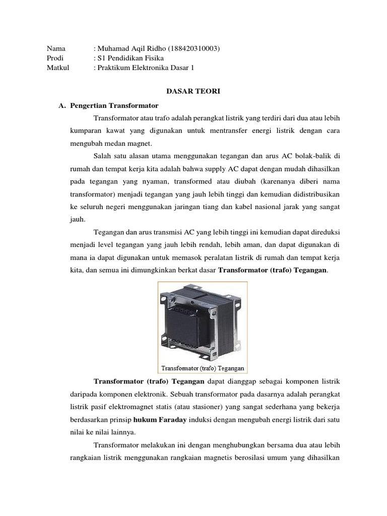 Praktikum Eldas 1 (Transformator) PDF | PDF | Sains & Matematika