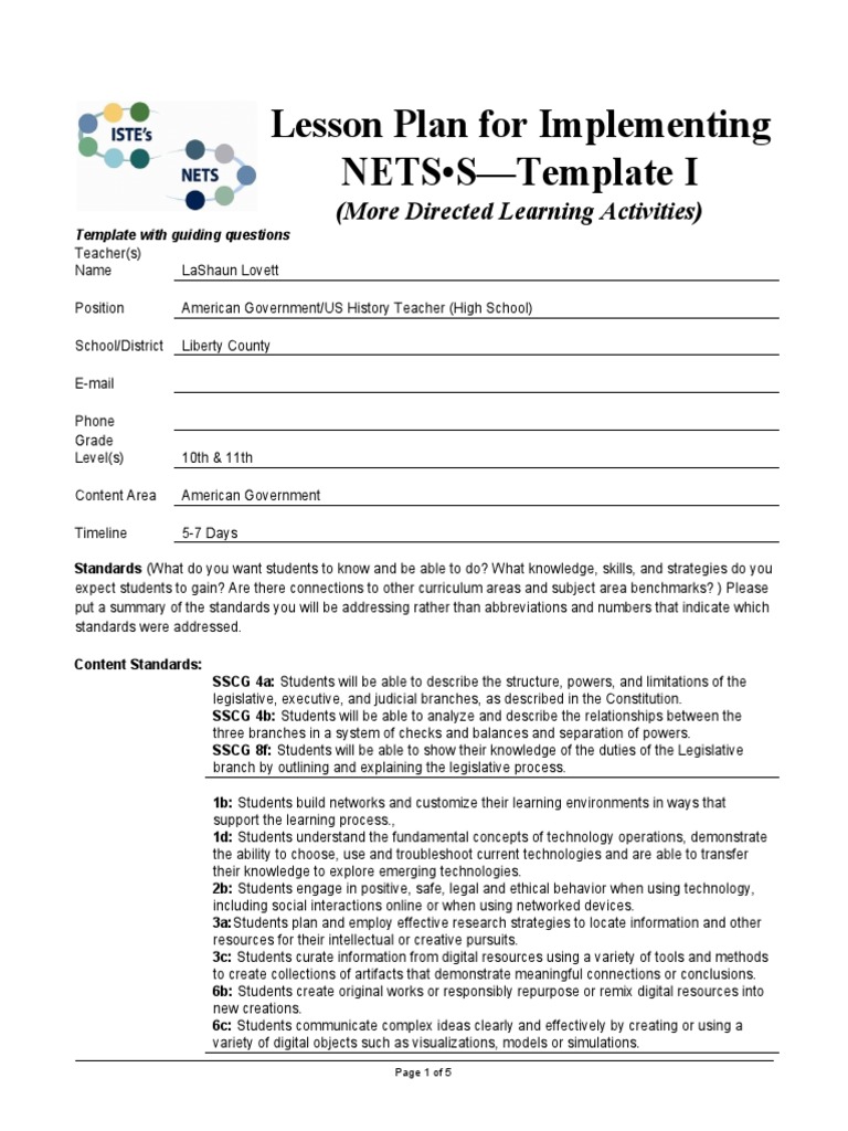 Llovett Lessonplantemplate-Iste - Revised For Spring2020 | PDF ...