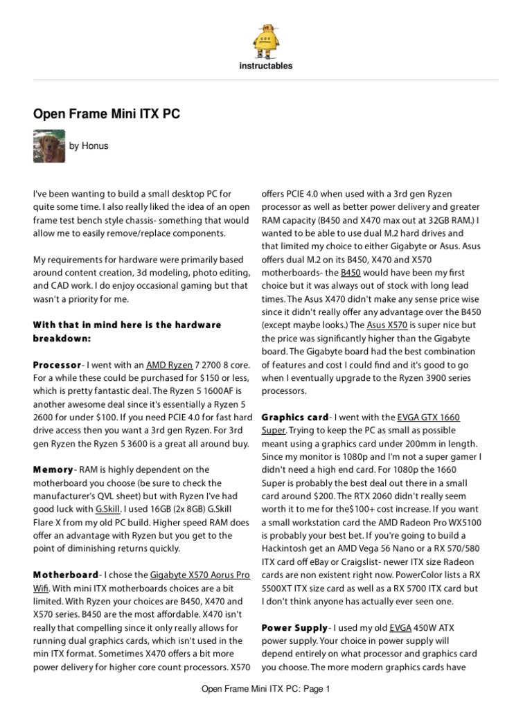 Open Frame Mini ITX PC PDF | PDF