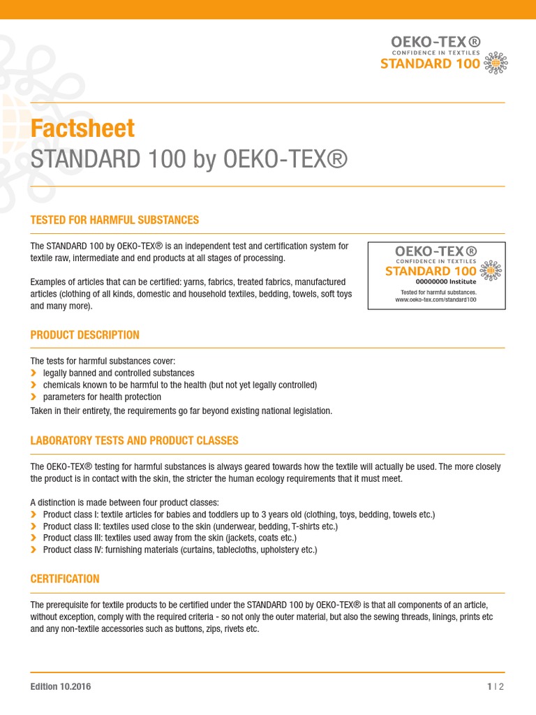 Factsheet STANDARD 100 EN | PDF | Textiles | Clothing