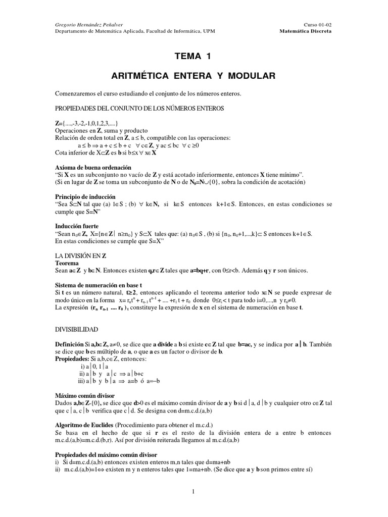 Aritmetica Entera y Modular PDF | PDF | Conjunto (Matemáticas ...