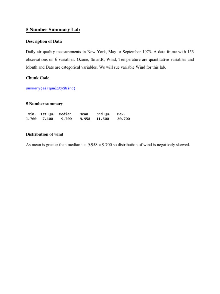 Wind Data Analysis: 5 Number Summary | PDF | Teaching Methods ...