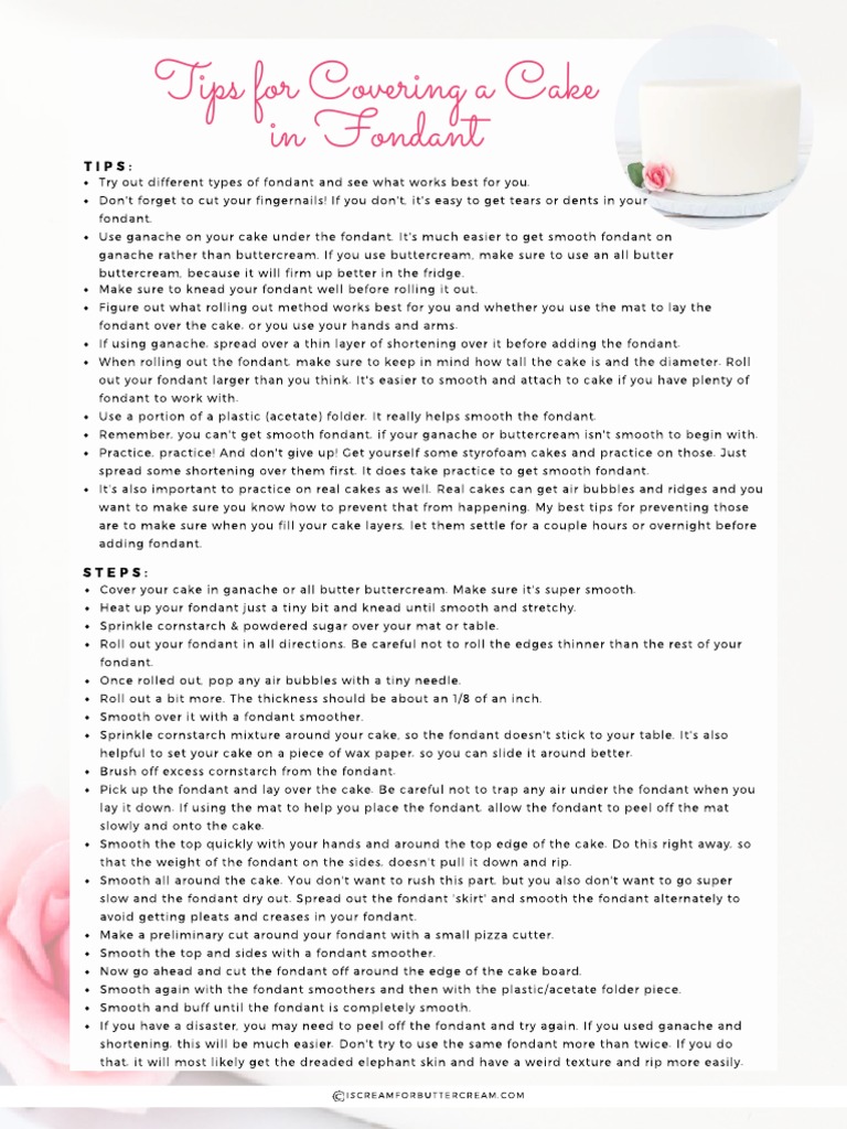 Covering A Cake in Fondant Quick Reference Guide Printable PDF | PDF ...