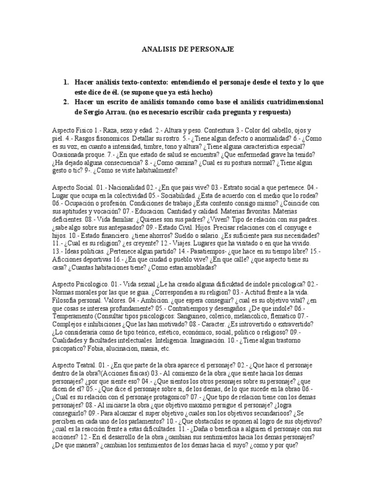 Análisis Cuatridimensional de Personajes | PDF | Sicología | Ciencias ...