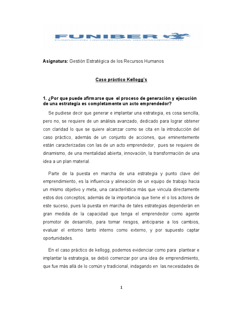 Caso Practico Kellogg's | PDF | Iniciativa empresarial | Gestión de recursos humanos