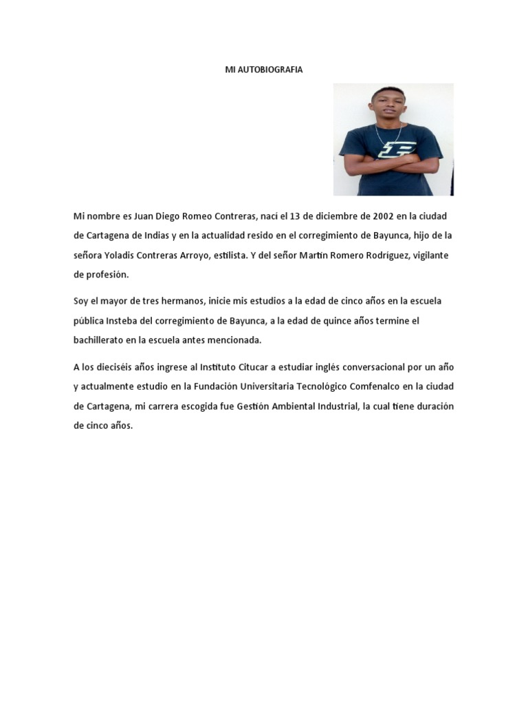 Mi Autobiografía: Juan Diego Romero | PDF | Crecimiento personal y ...