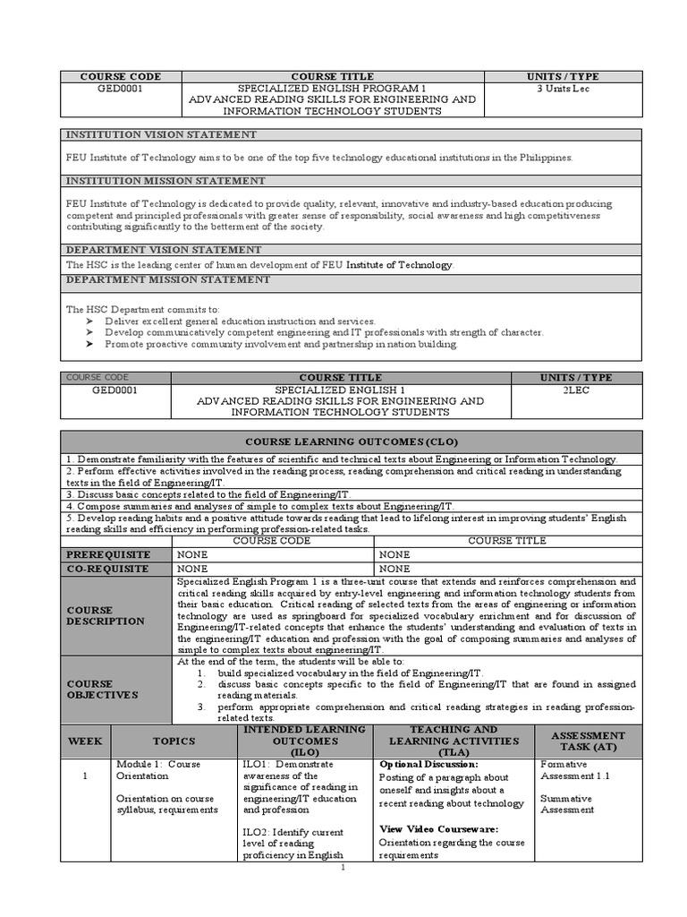 GED0001, Specialized English Program 1 | PDF | Reading Comprehension ...