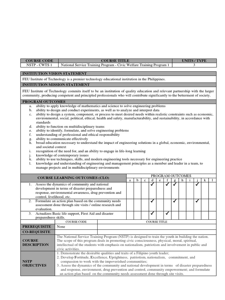 NSTP Objectives and Course Overview | PDF | Engineering | Knowledge