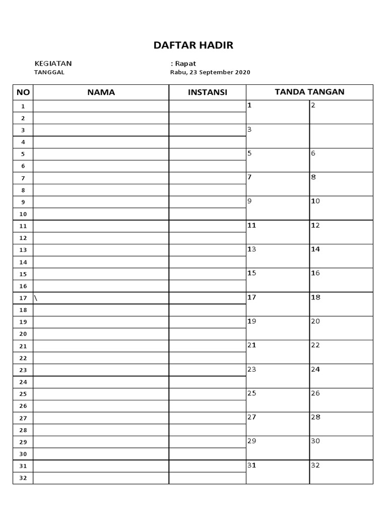 FORM ABSEN RAPAT 2020 (Version 1) | PDF