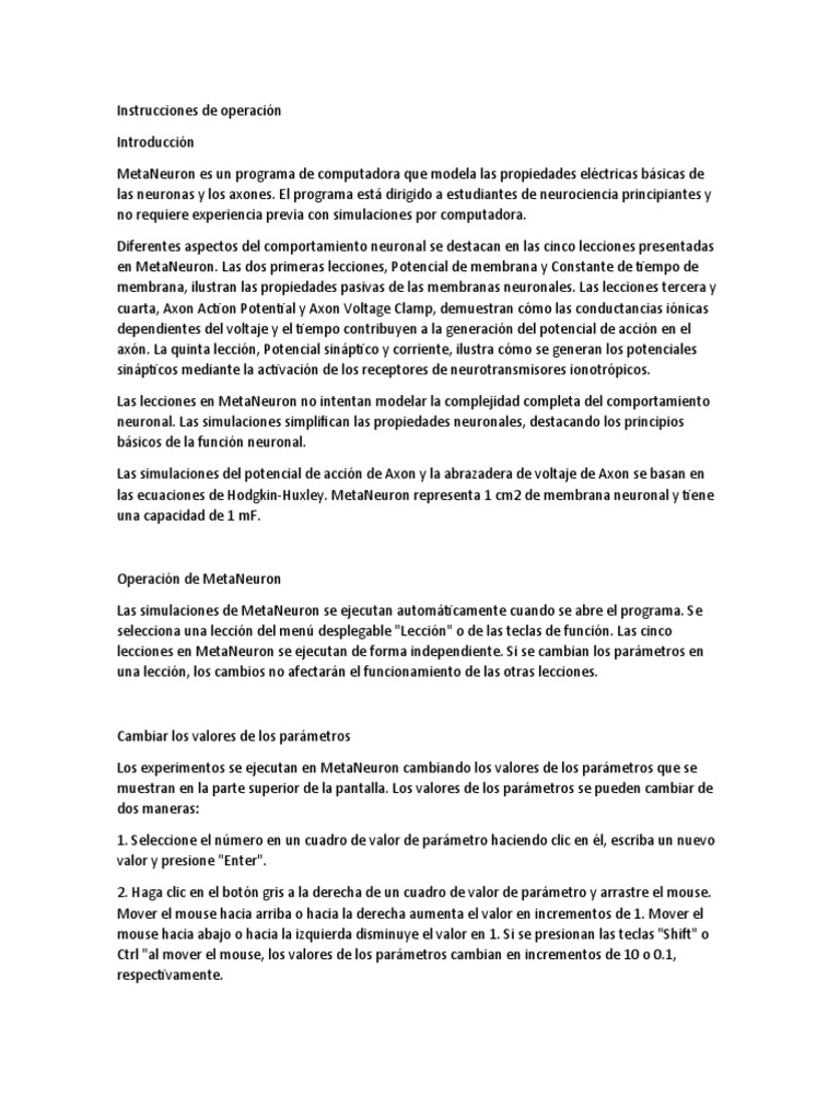 Guía de usuario para MetaNeuron, un simulador de propiedades neuronales ...