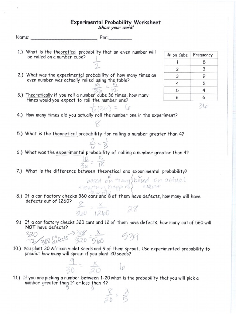 Experimental Probability Answers PDF | PDF
