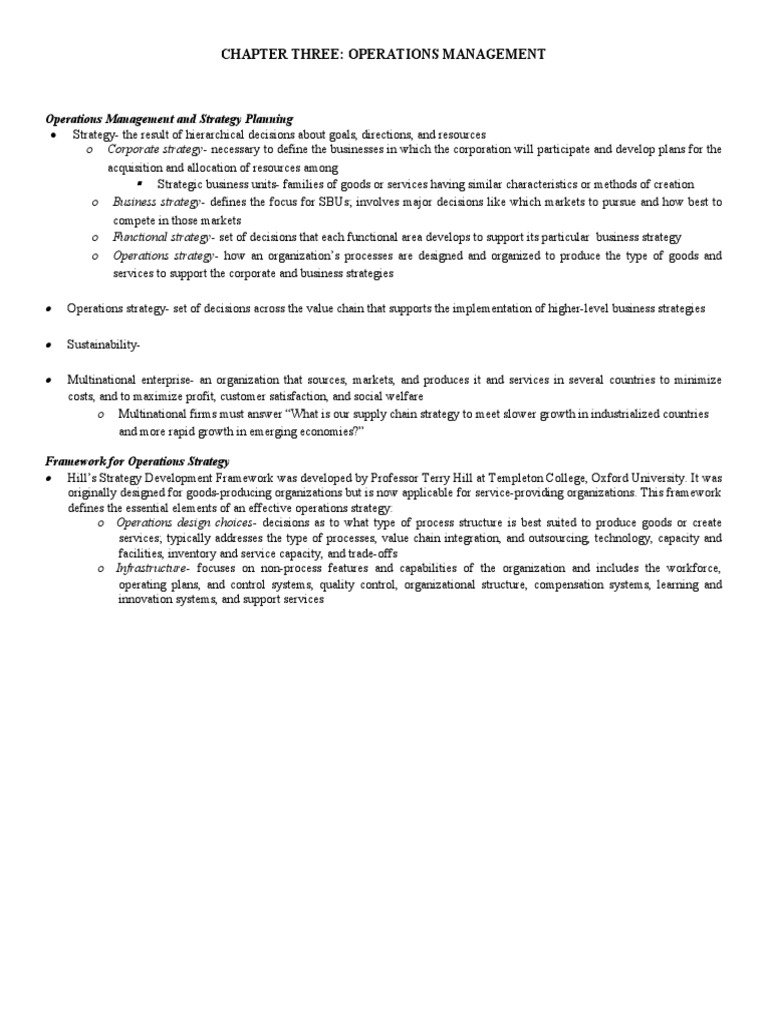 CHAPTER THREE - Operations Management | PDF | Strategic Management ...