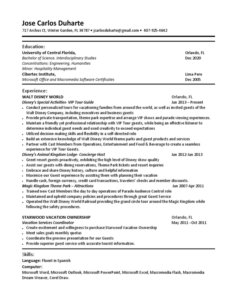 Duharte Resume | PDF | Amusement Park | Walt Disney