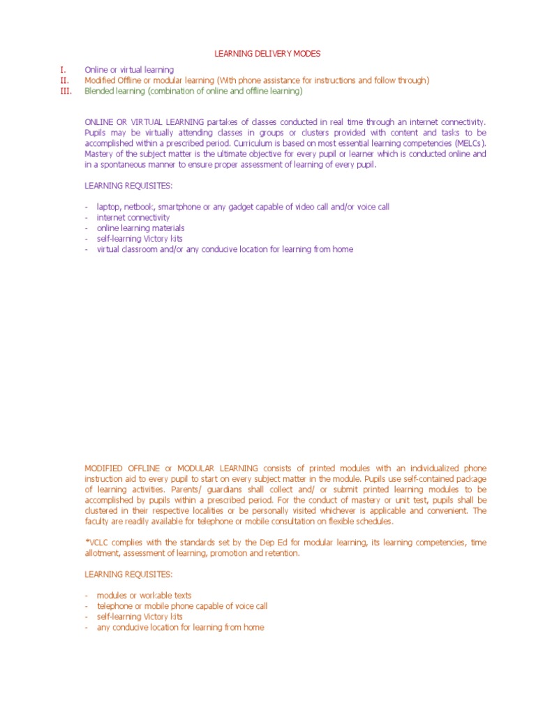 Learning Delivery Modes | PDF | Educational Technology | Online And Offline