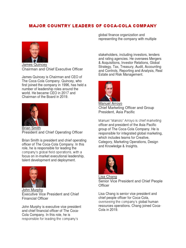 Major Country Leaders of Coca PDF | PDF | The Coca Cola Company ...