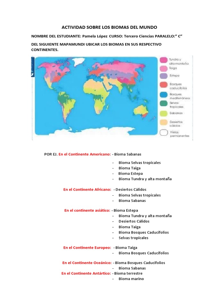 Actividad Sobre Los Biomas Del Mundo | PDF