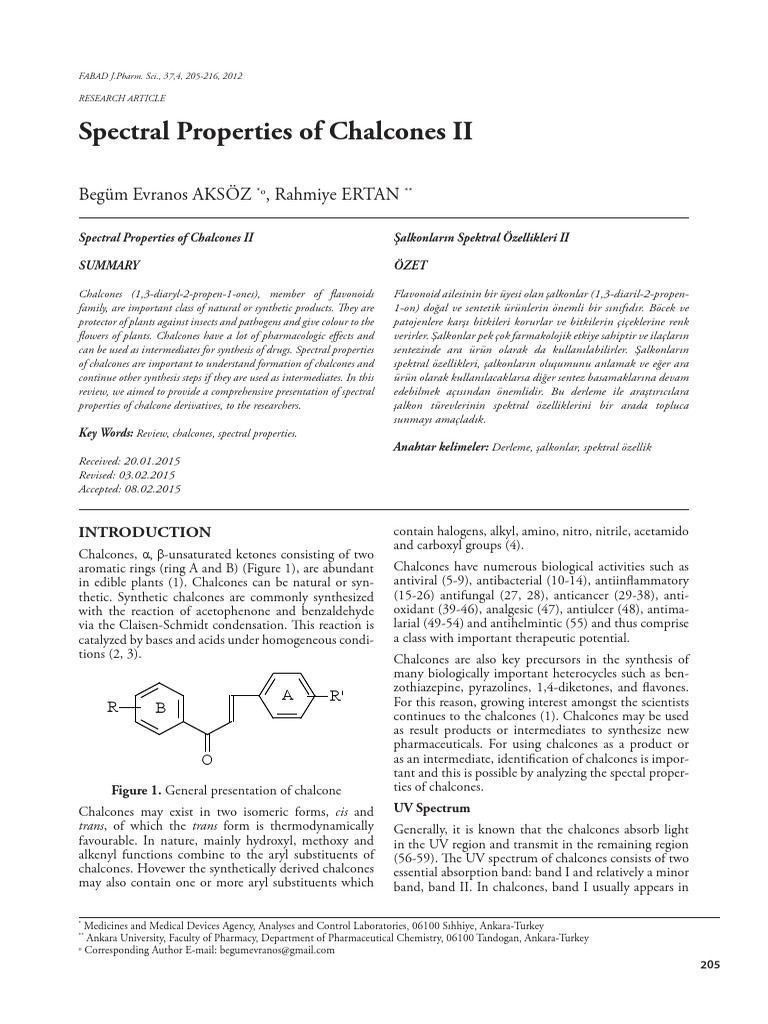 Spectral Properties of Chalcones II: Begüm Evranos AKSÖZ, Rahmiye ERTAN ...