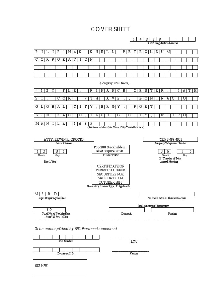SHLPH - PSE Form 17-12 - Top 100 Stockholders As of 30 June 2020 | PDF ...