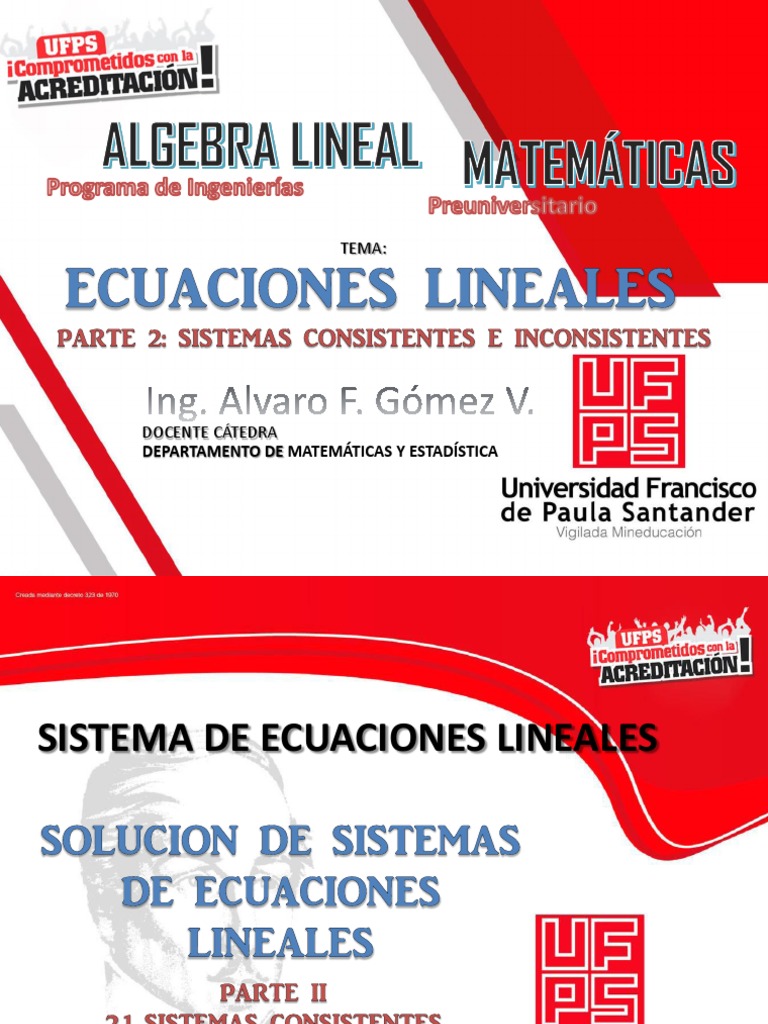 Ecuaciones Lineales - Parte II Sistemas Consistentes e Inconsistentes ...