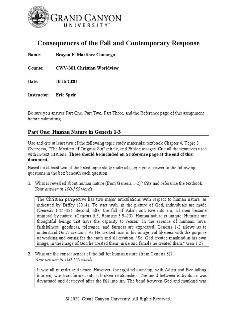 Consequences of The Fall and Contemporary Response: Part One: Human ...