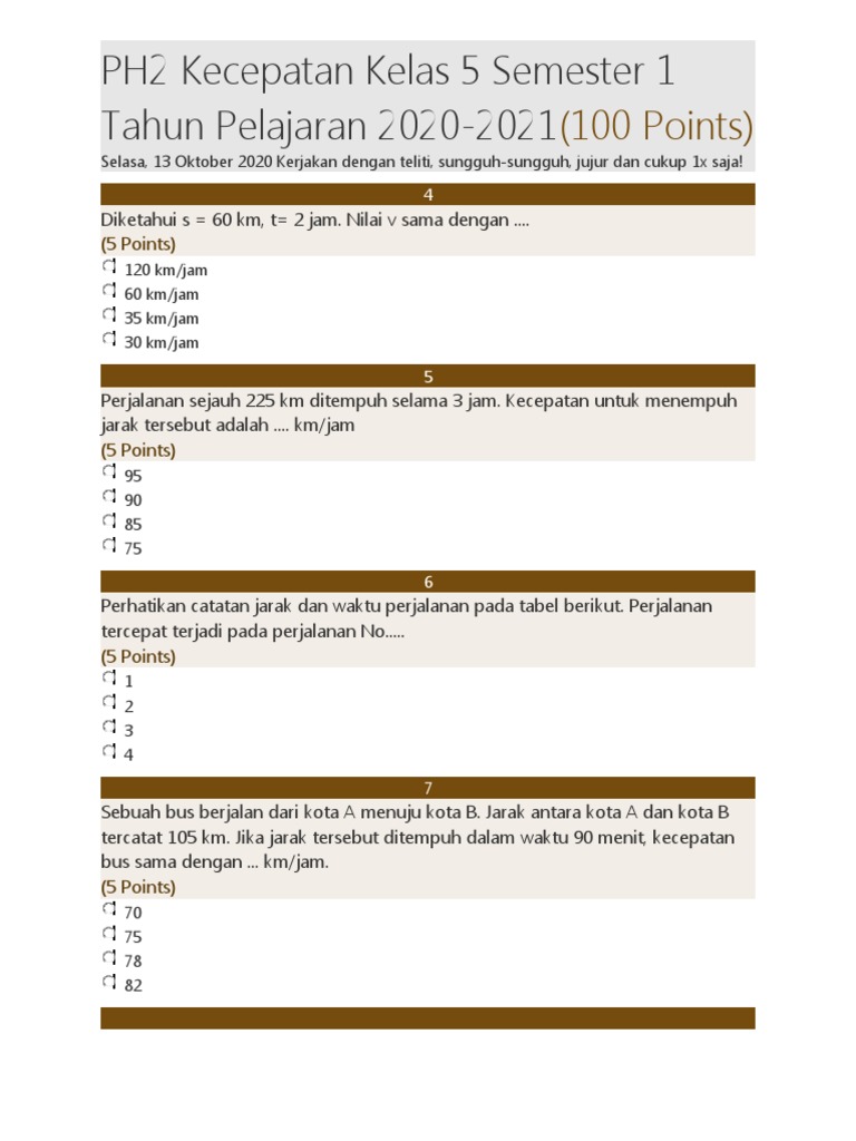 Soal PH2 Kecepatan Word | PDF