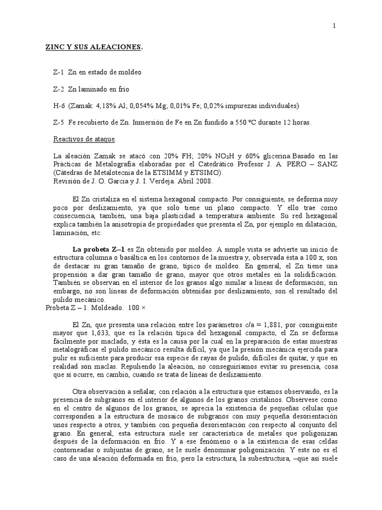 Zinc y Sus Aleaciones | PDF | Zinc | Revestimiento
