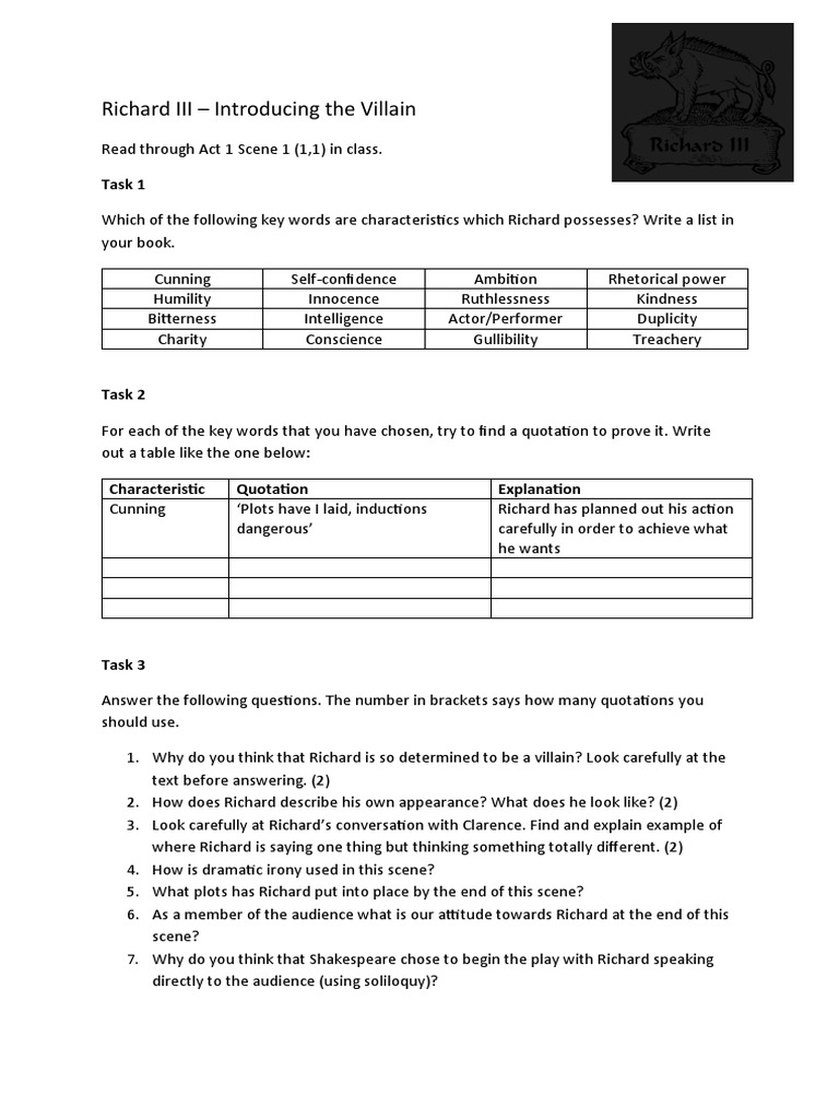 Richard III: Analyzing the Villain's Traits | PDF | General Fiction