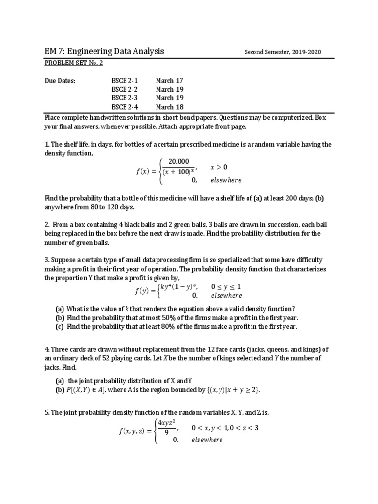 EM 7 - EDA - Problem Set 2 | PDF | Random Variable | Probability EM 7 - EDA - Problem Set 2 | PDF | Random Variable | Probability