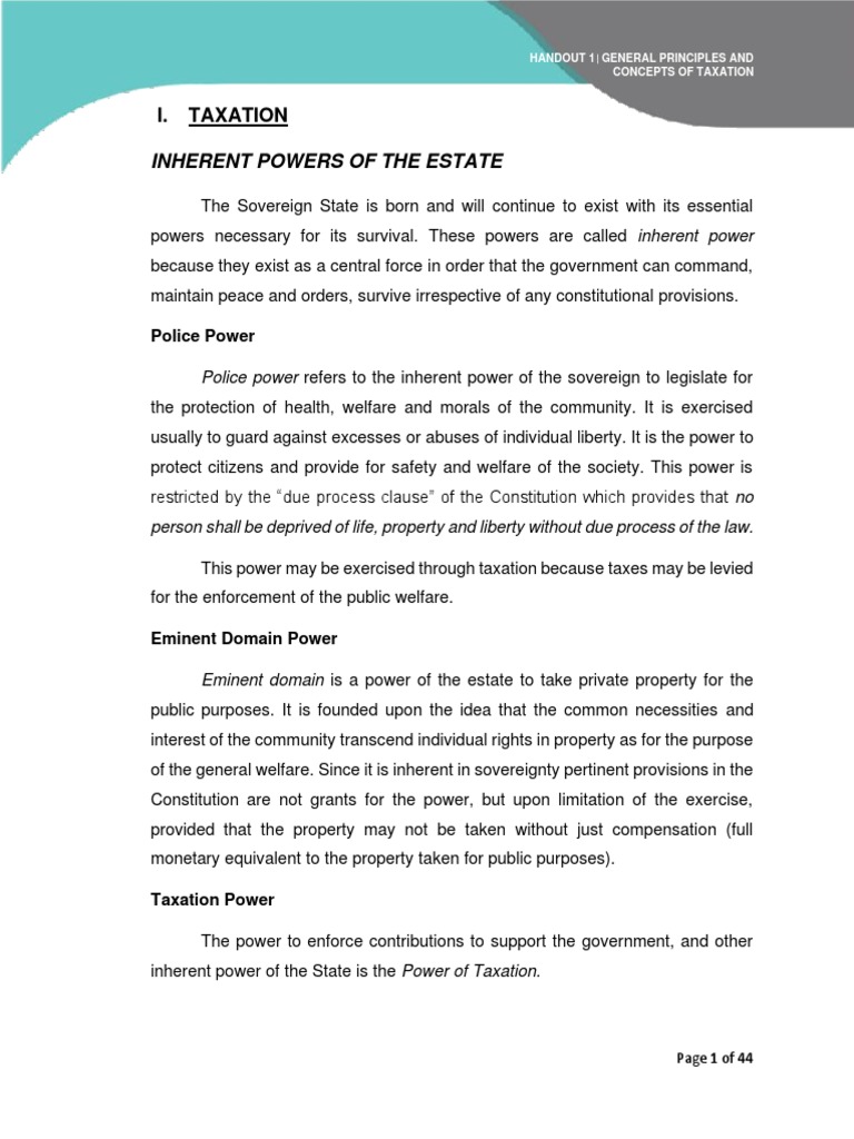 Handout For General Principles of Taxation | PDF | Taxation In The ...