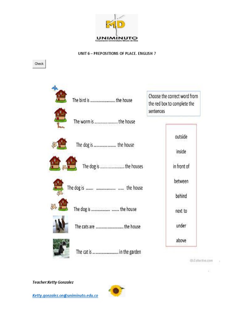 Unit 6. Prepositions of Place. English 1 | PDF