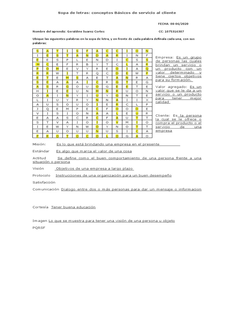 Act. 2 Sopa de Letras Servicio Al Cliente | PDF | Calidad (comercial ...
