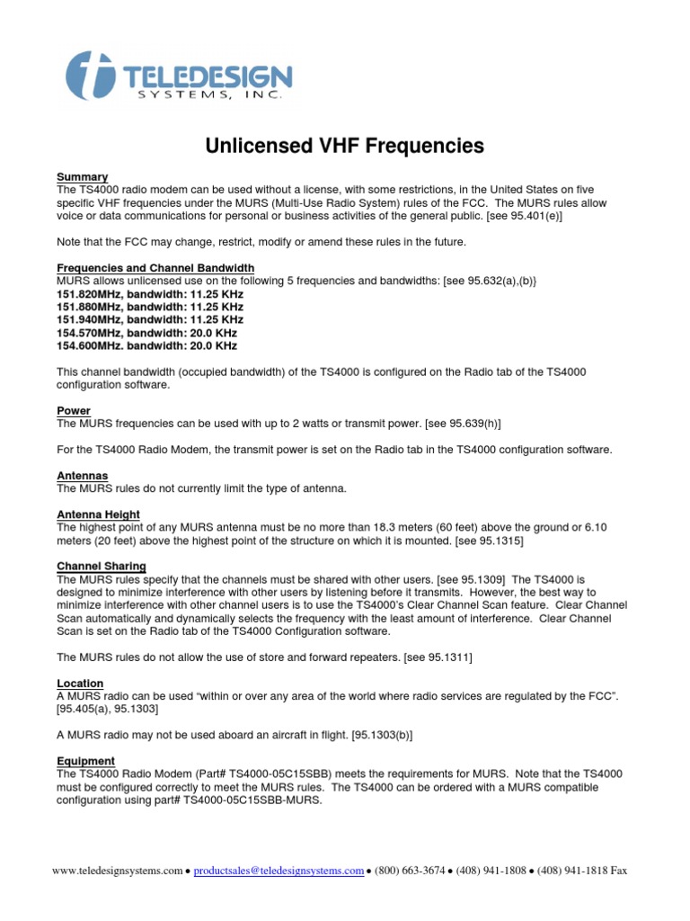 Unlicensed VHF | PDF | Radio | Very High Frequency