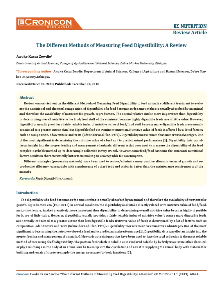 Feed Digestibility Measurement Methods PDF | PDF | Digestion | Feces
