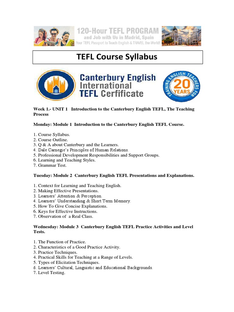 TEFL Course Syllabus Overview | PDF | English As A Second Or Foreign ...