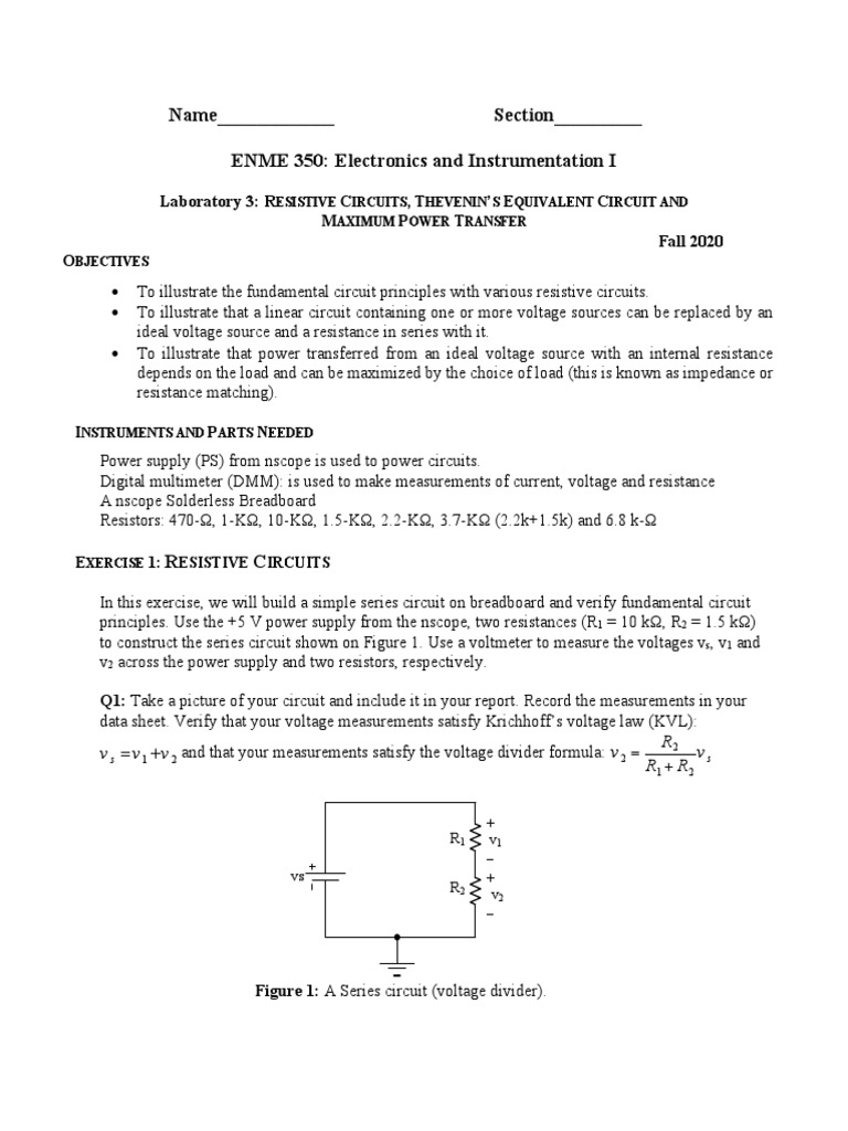 Lab3 THEVENIN Fall2020 | PDF | Electrical Network | Electronic Circuits