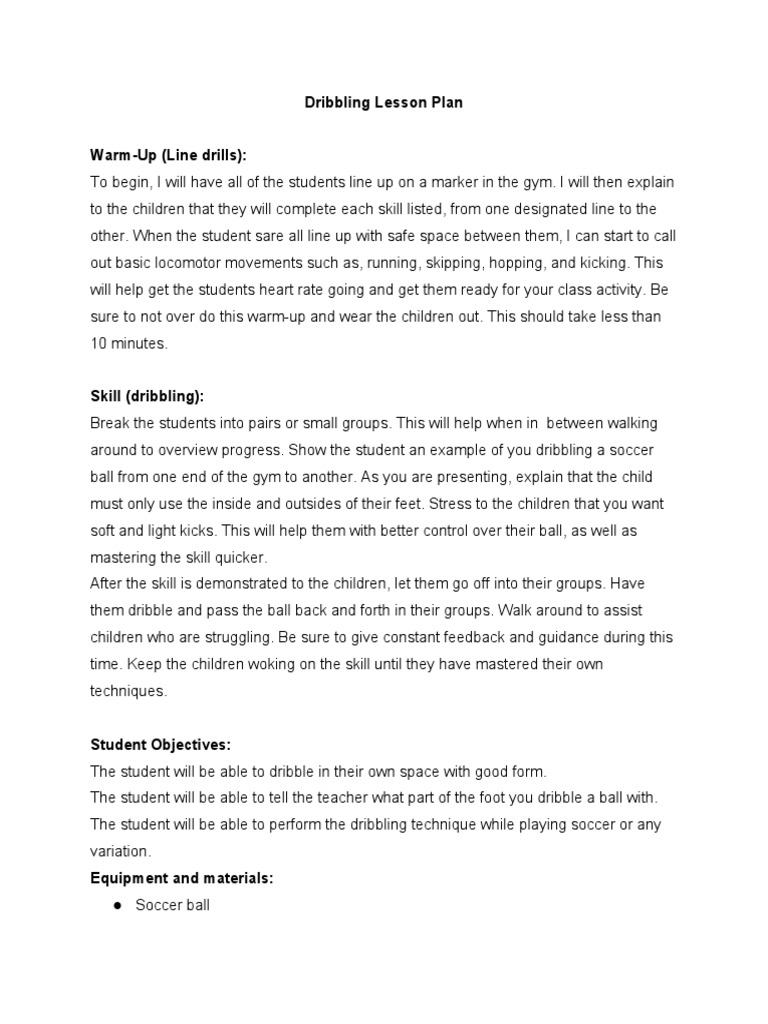 Dribbling Lesson Plan | PDF | Games Of Physical Skill | Teams
