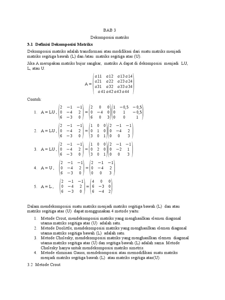 Matematika 3 BAB 3 Dekomposisi Matriks | PDF | Metode & Bahan Ajar